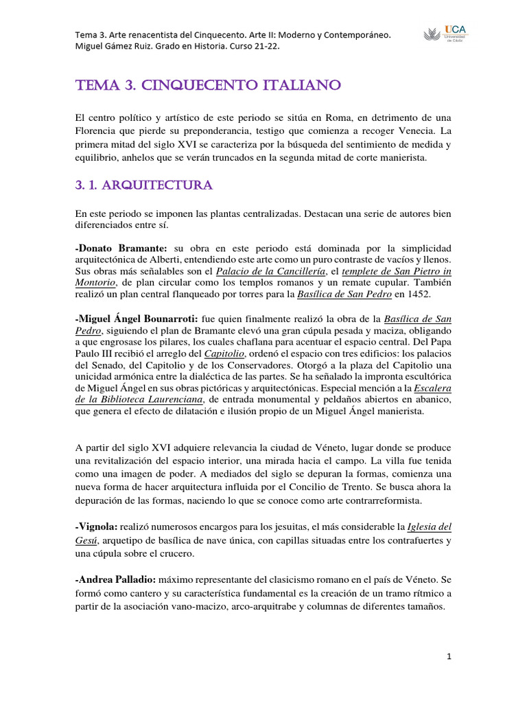 Tema 3. El arte del Cinquecento italiano | PDF | Miguel Ángel ...
