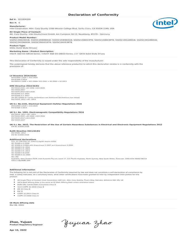 SSD sd1804200 Declaration of Conformity | PDF | Solid State Drive ...