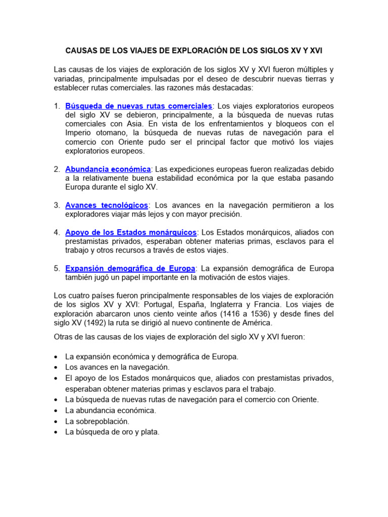 Causas de Los Viajes de Exploración de Los Siglos XV y Xvi | PDF