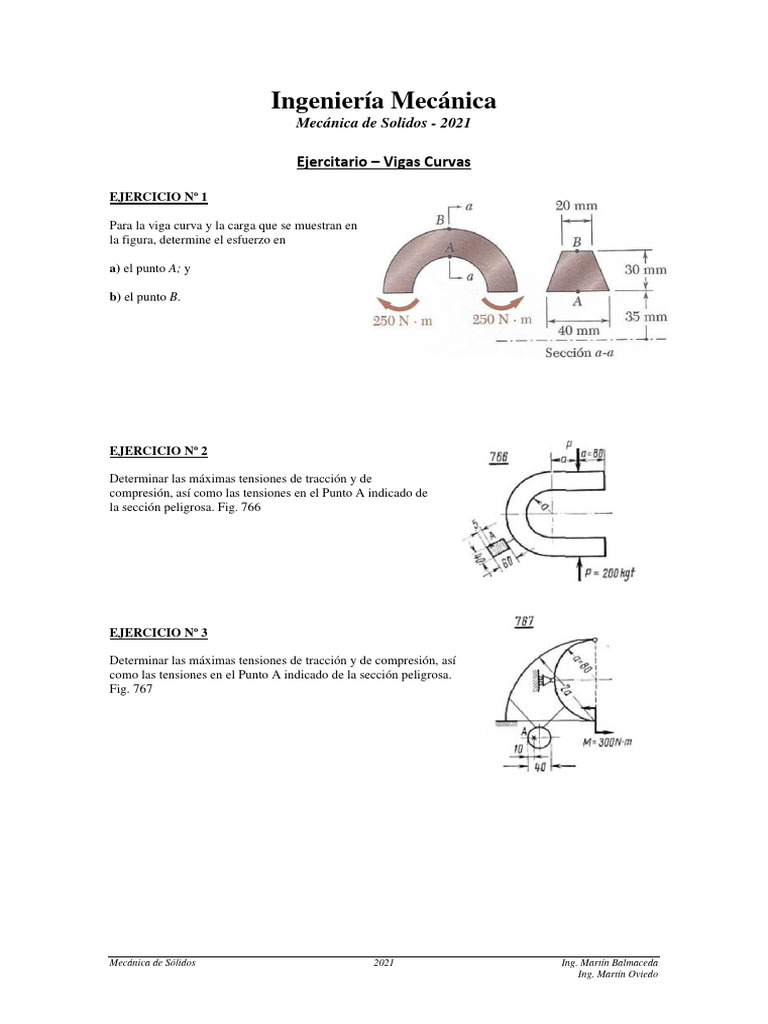 Ejercicios Resueltos de Vigas Curvas | PDF | Viga (Estructura) | Estrés ...