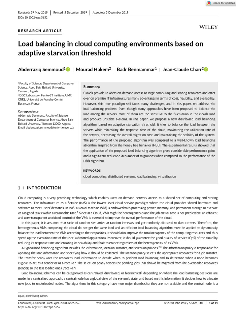 Load Balancing in Cloud Computing Environments Based On Adaptive Starvation | PDF | Load ...
