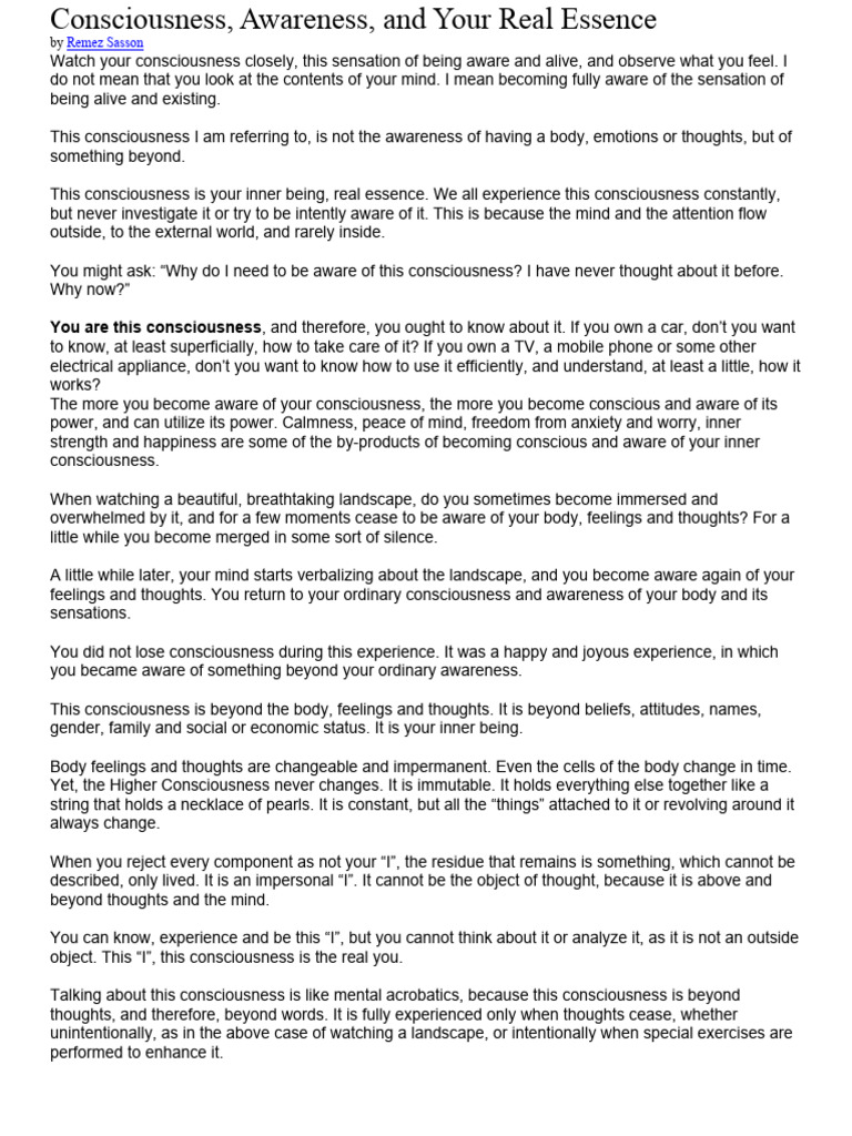 The Inner Consciousness | PDF | Consciousness | Thought