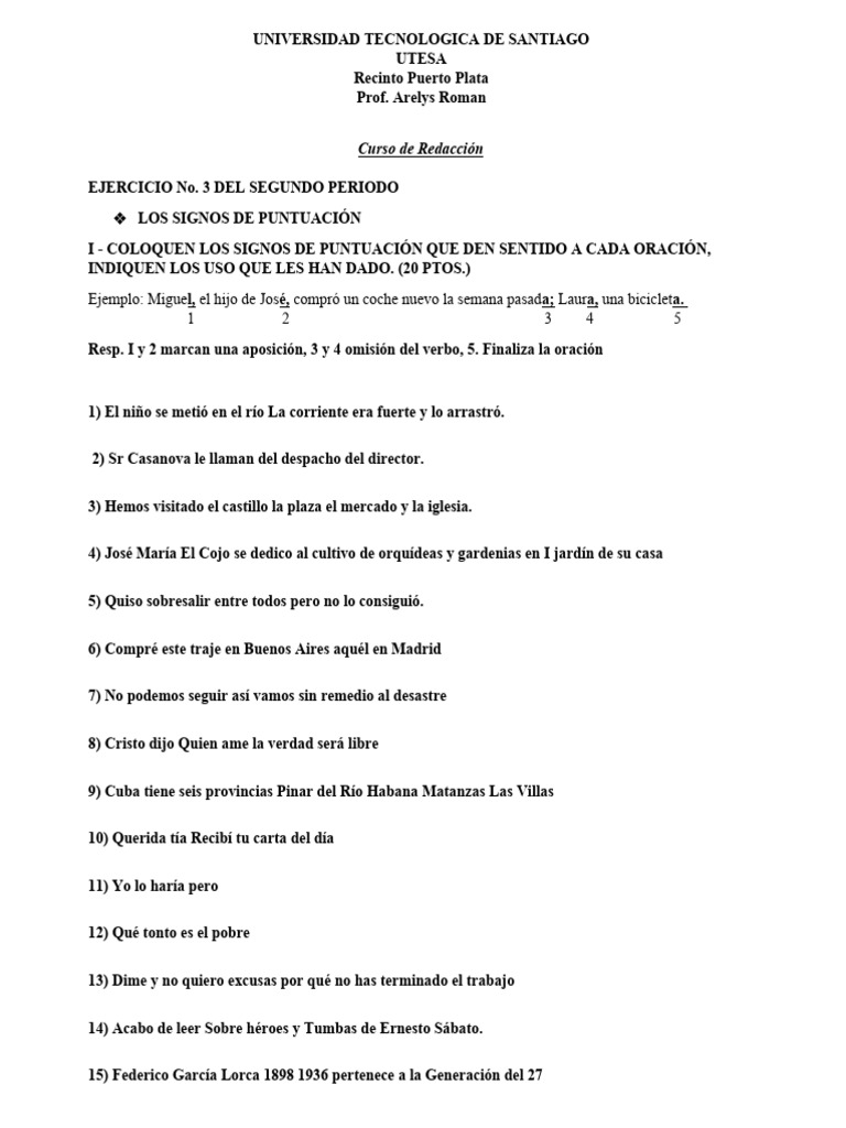 Ejercicios de Signos de Puntuación | PDF | Viajes y turismo | Estudios ...