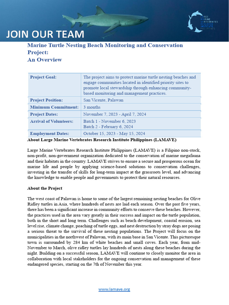 LAMAVE San+Vicente+Turtle+Project+Overview+2.0 | PDF | Conservation ...