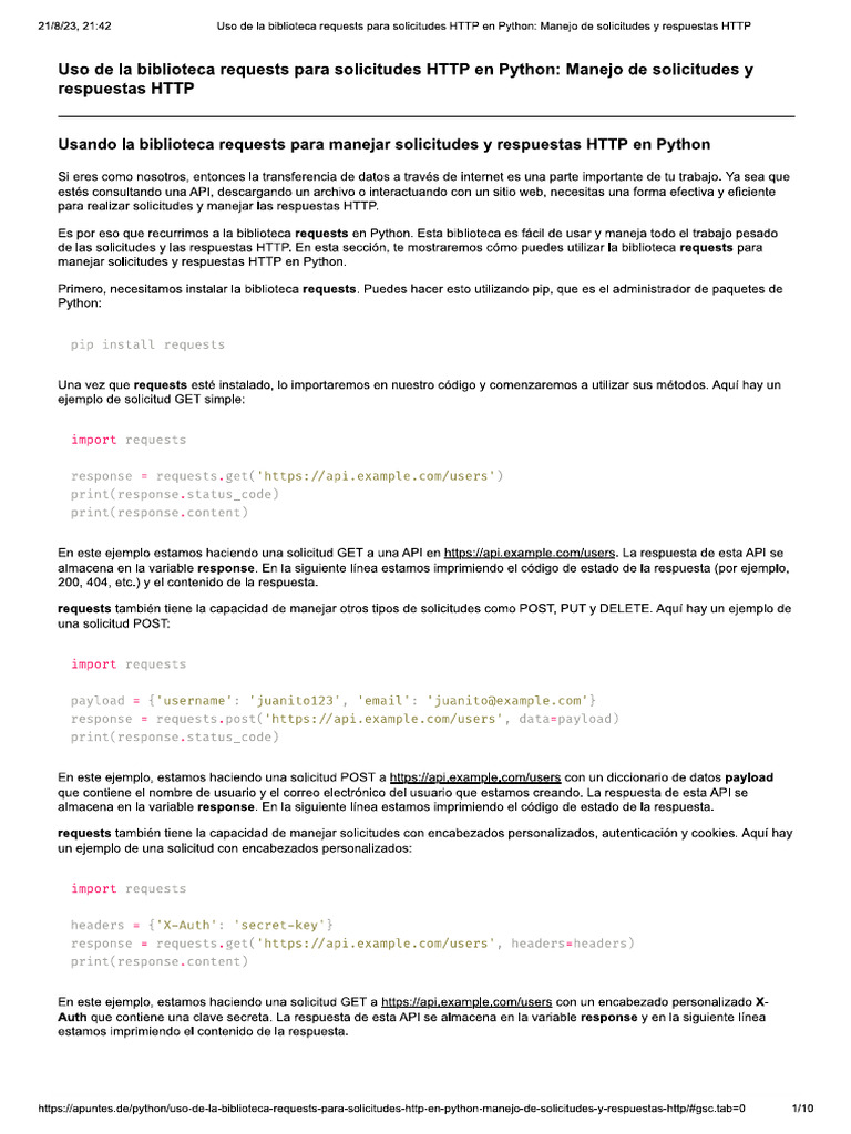 Biblioteca Request para Solicitudes HTTP en Python | PDF