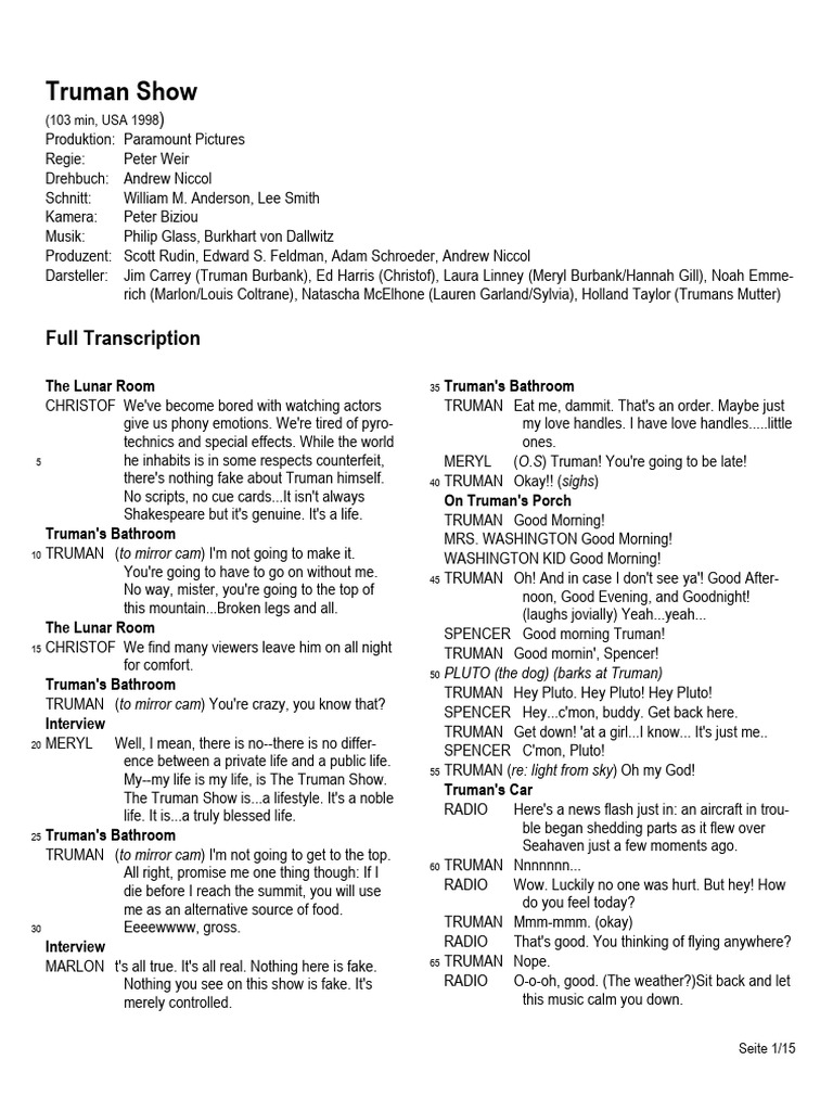 The Truman Show Full Script | PDF
