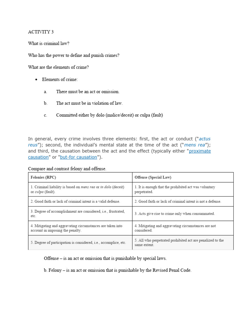 Activity3&4 Intro of Crim | PDF | Misdemeanor | Mens Rea