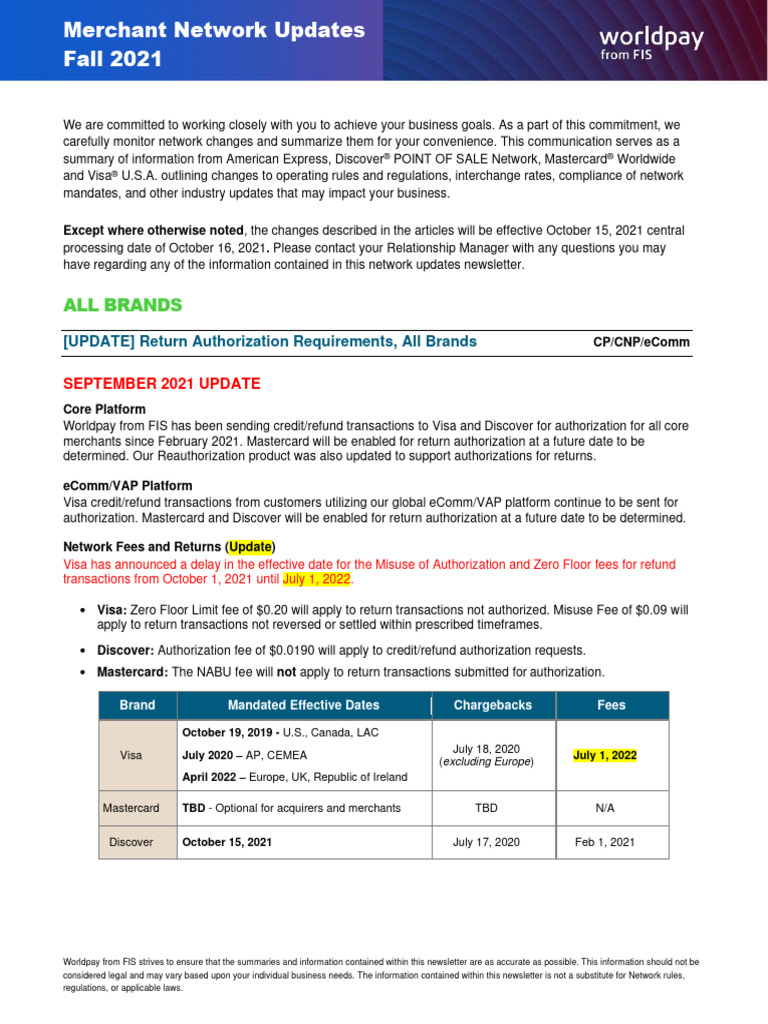 Merchant Network Updates Fall 2021 | PDF | Emv | Credit Card