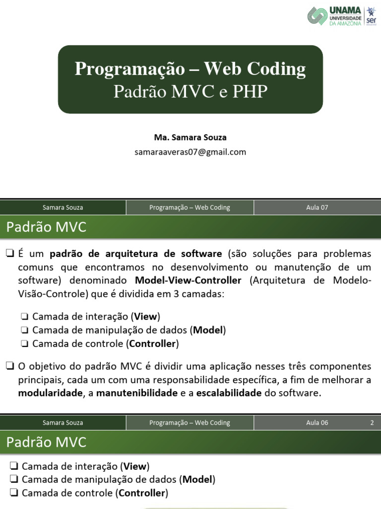 Aula 07 - Padrão MVC e PHP | PDF | Model-View – Controller (MVC ...