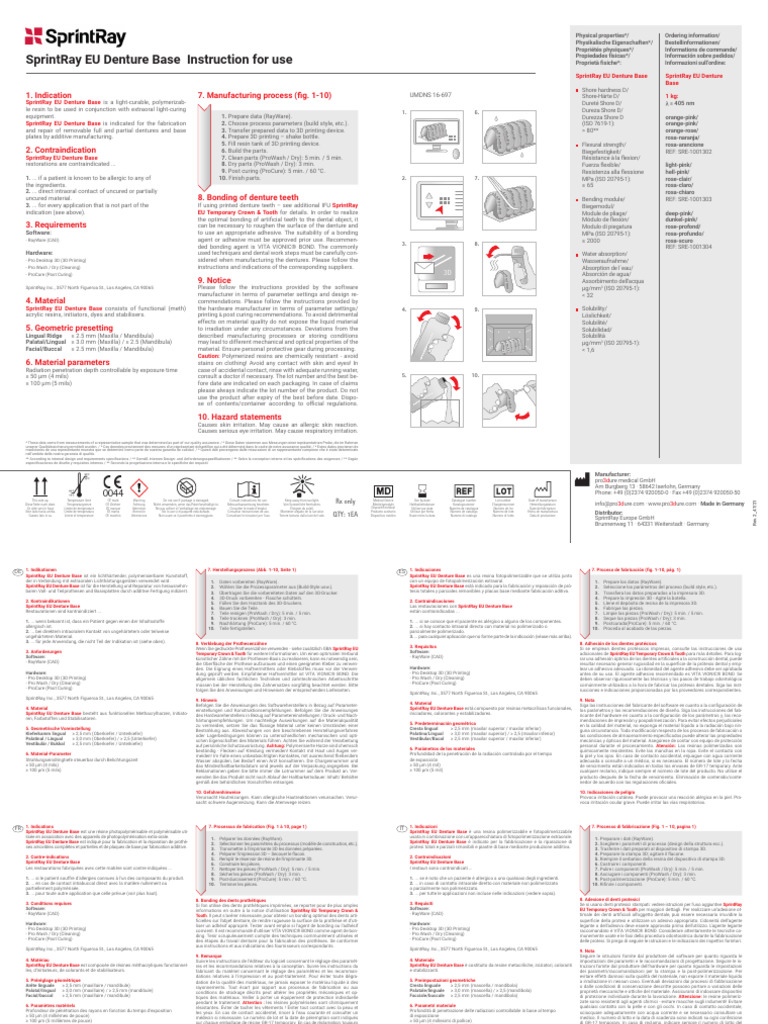 SprintRay EU Denture Base Rev2 | PDF | Dentures | 3 D Printing