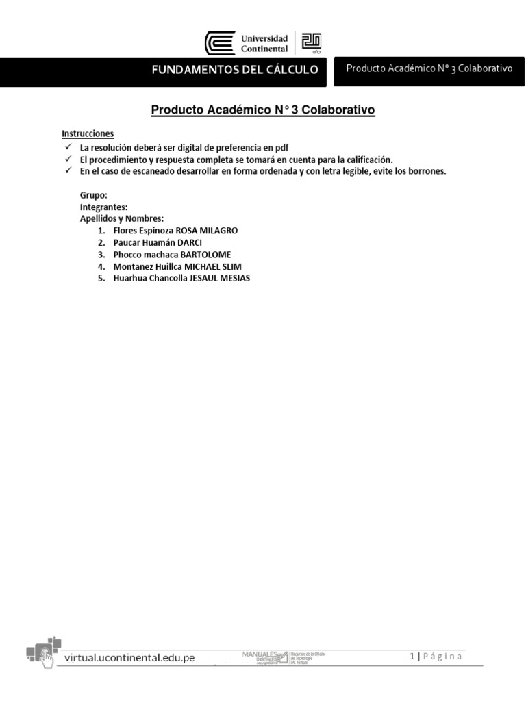 Producto Académico #3 Colaborativo: Fundamentos Del Cálculo | PDF | Matemáticas