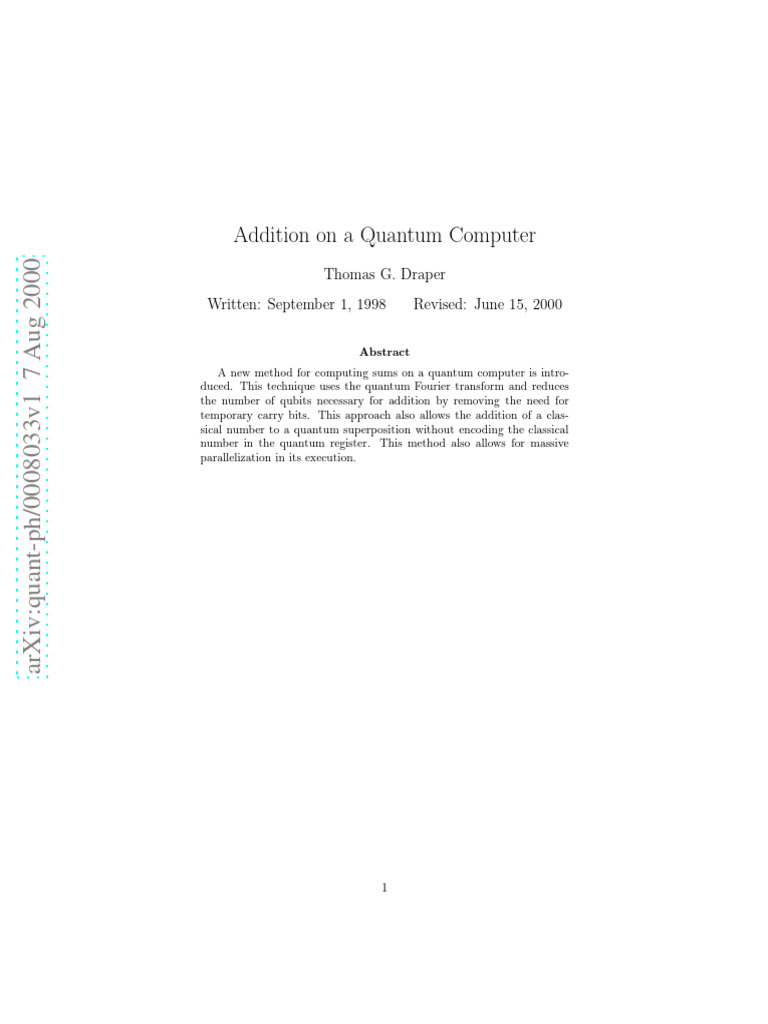 Quantum Addition Method Optimization | PDF | Quantum Computing | Theoretical Computer Science