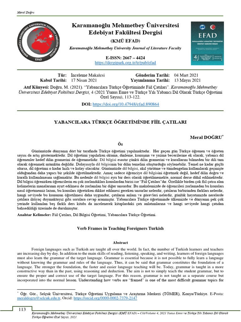Yabancilara Turkce Ogretiminde Fiil Catilari | PDF