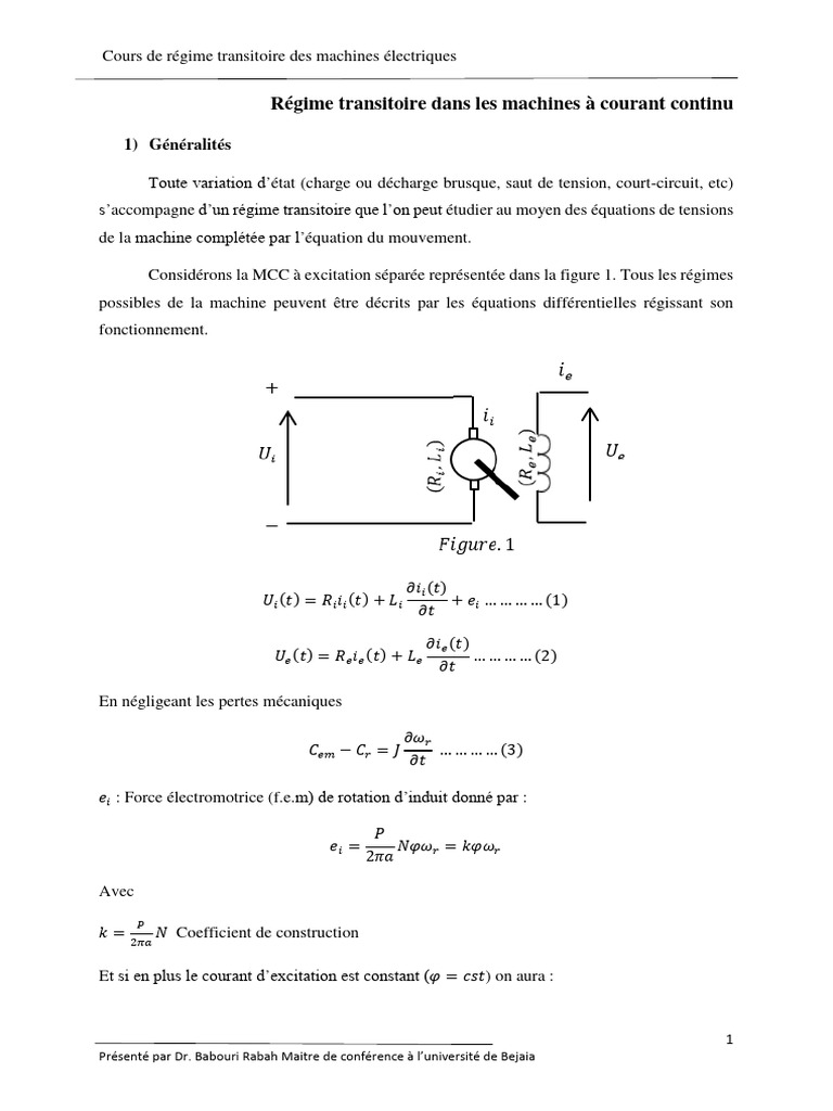Chapitre 03 Régime Transitoire Dans Les Machines A Courant Continu ...