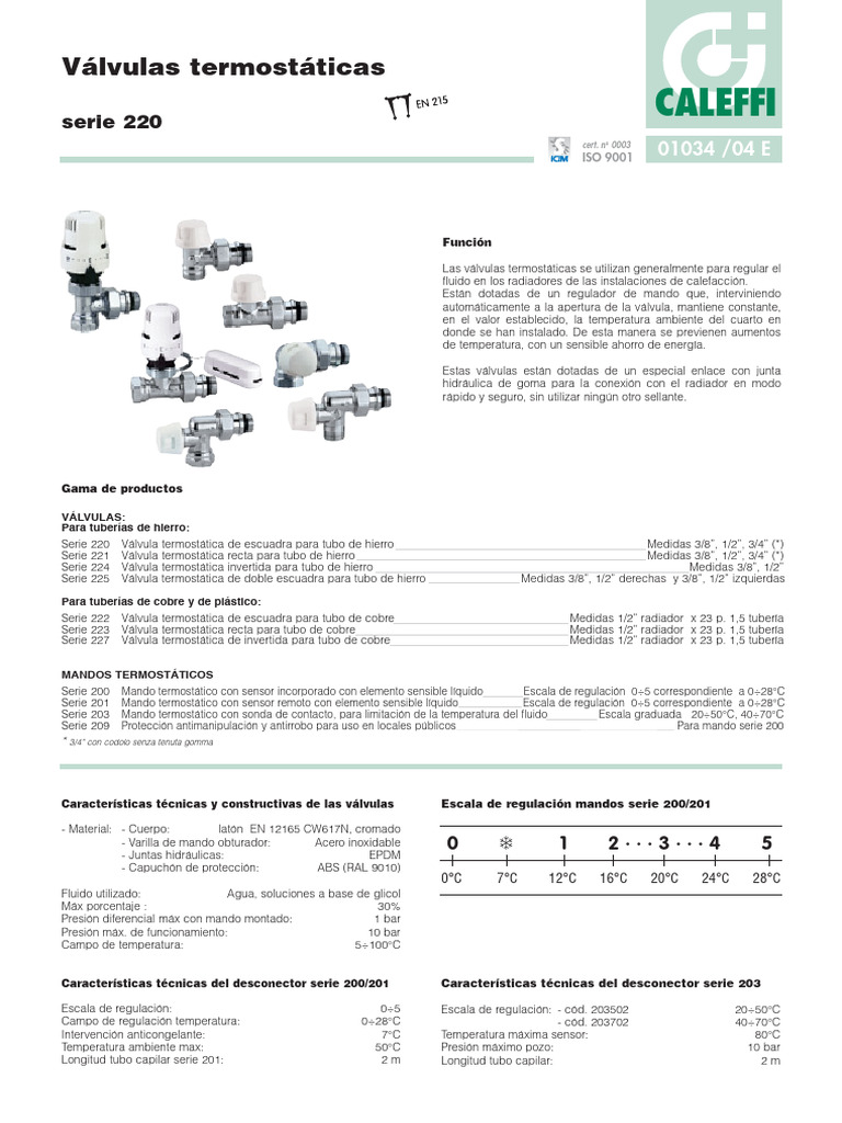 Caleffi: Válvulas Termostáticas | PDF | Tubería (transporte de fluidos) | Química