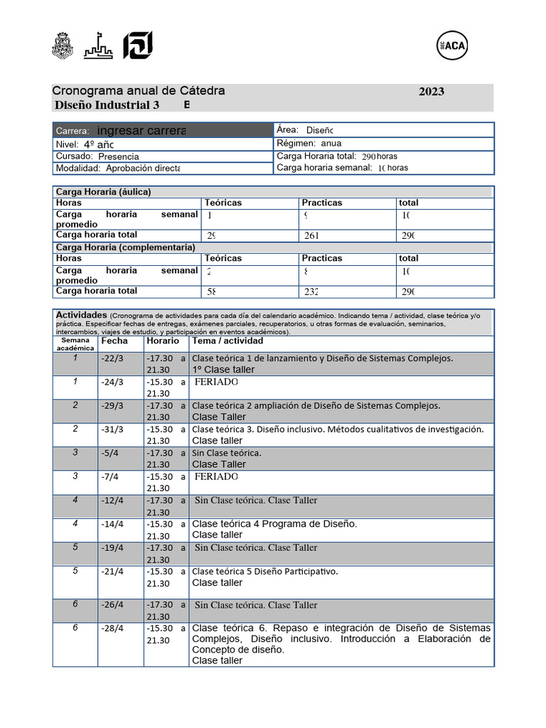SAcad FAUD Programacion Catedra Sin Proteccion DI3B 2023 1 | PDF