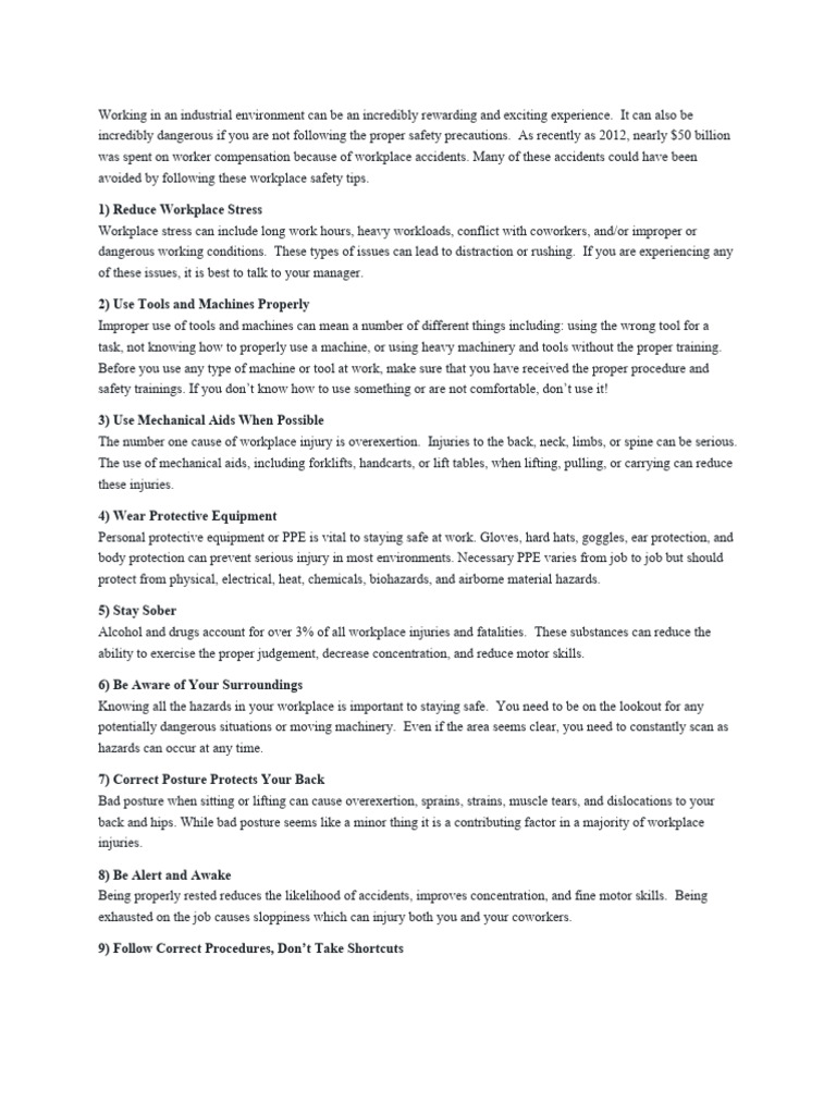 Workplace Safety | PDF | Personal Protective Equipment | Occupational ...