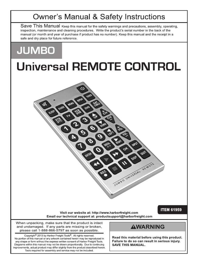 HarborFreightJumboUniversalRemoteControlProductManual724019 1776538124 ...