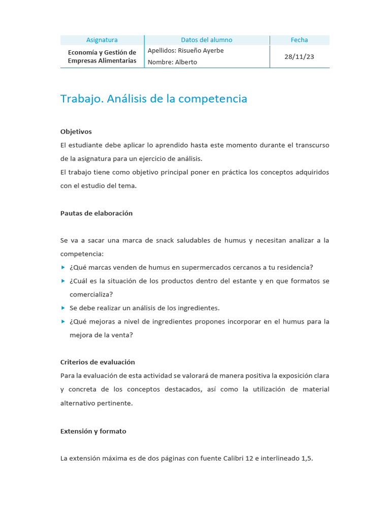 Análisis De Competencia En Hummus Pdf Aceite De Oliva Limonada