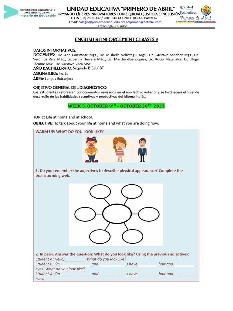 Week 5 2nd 3rd English Reinforcement Classes | PDF