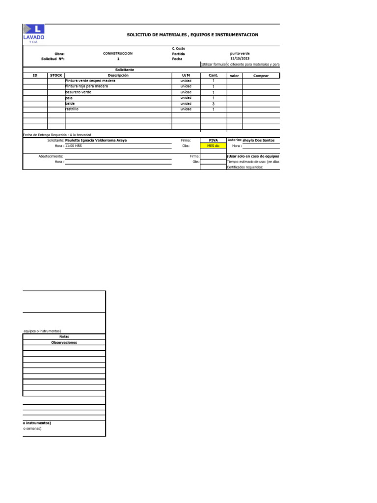PEDIDO DE EPP - 1 Punto Verde | PDF