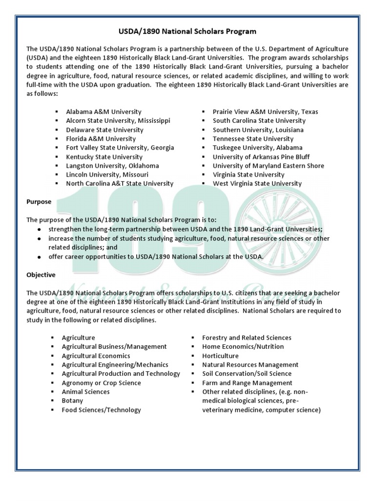 USDA/1890 National Scholars Program Guide | PDF | Wellness | Technology ...