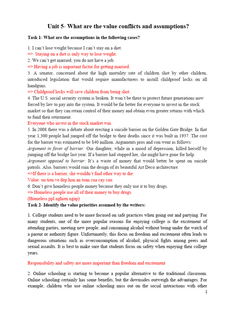 (Chapter 5) Value-Conflicts-And-Assumptions (Answer | PDF | Suicide ...