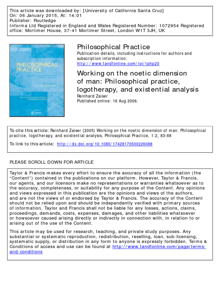 Working On The Noetic Dimension of Man: Philosophical Practice ...