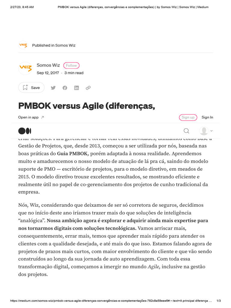 PMBOK Versus Agile (Diferenças, Convergências e Complementações) - by ...