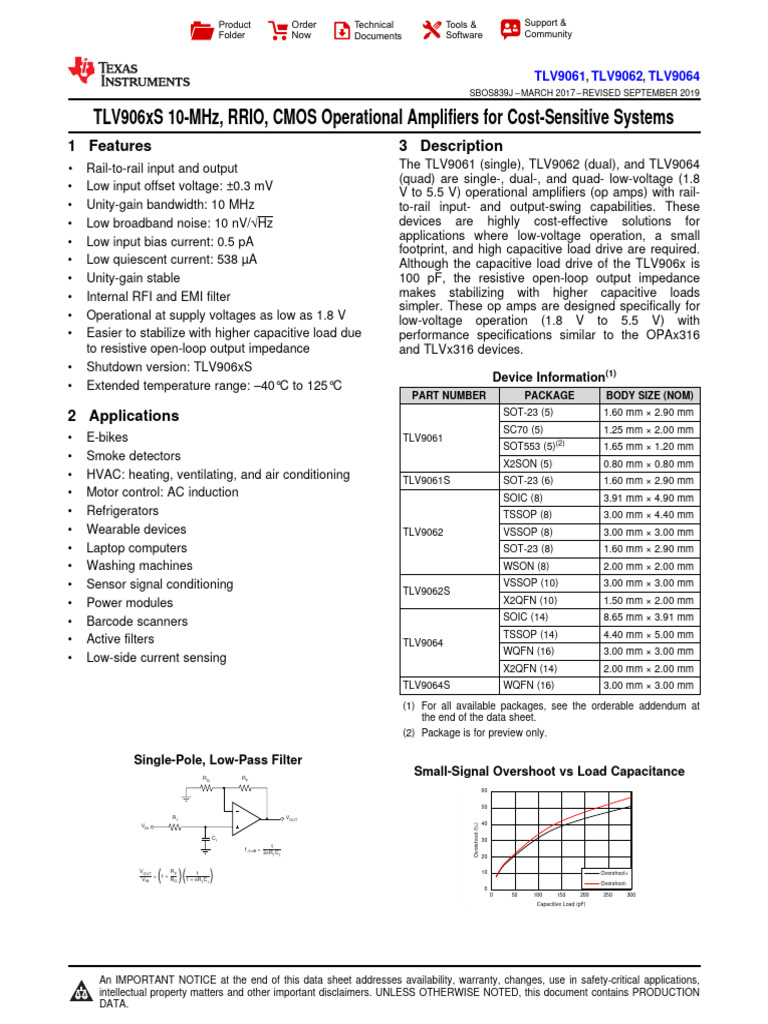 TLV 9061 | PDF | Operational Amplifier | Amplifier