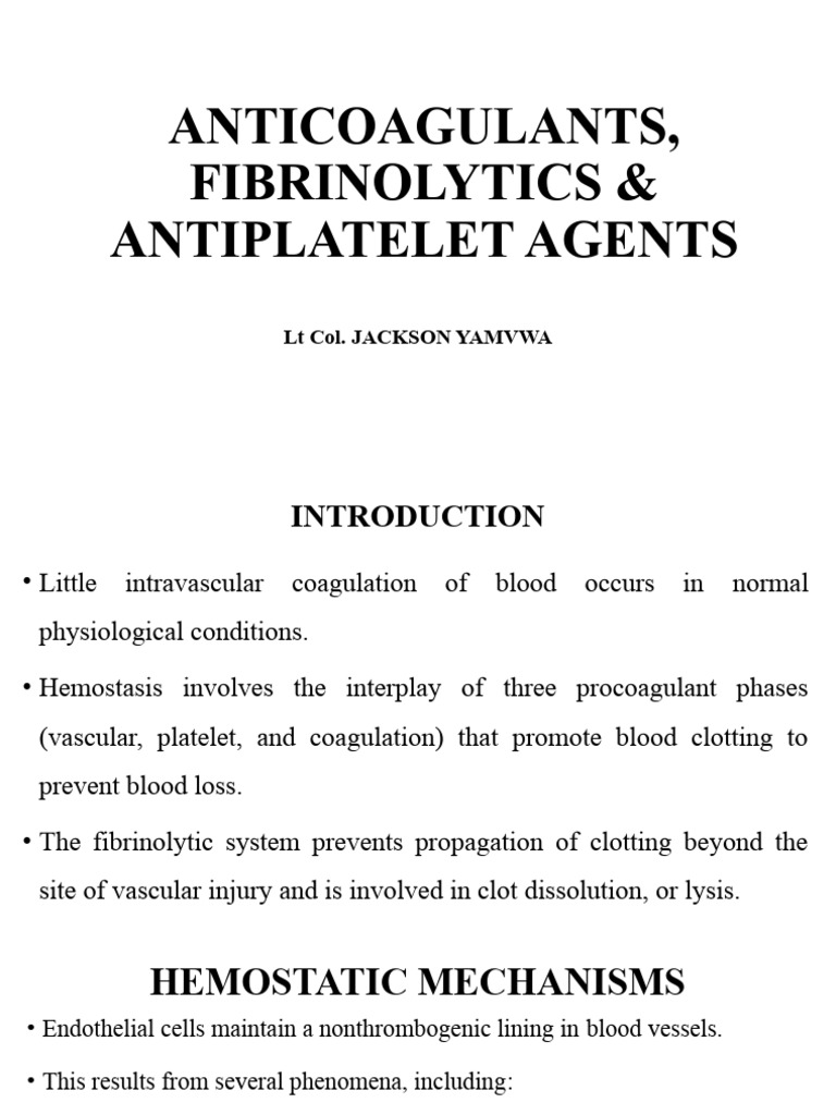 Anticoagulants, Fibrinolytics, Antiplatelets | PDF | Coagulation | Platelet