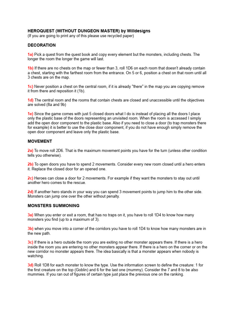 Heroquest No DM Rules | PDF
