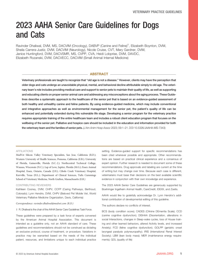 2023 Aaha Senior Care Guidelines For Dogs and Cats | PDF | Anesthesia ...