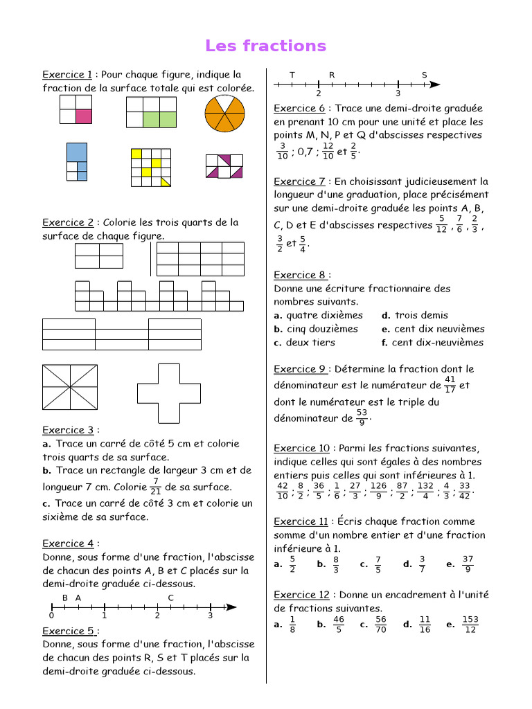 Exercices sur les fractions | PDF | Mathématiques | Mathématiques ...