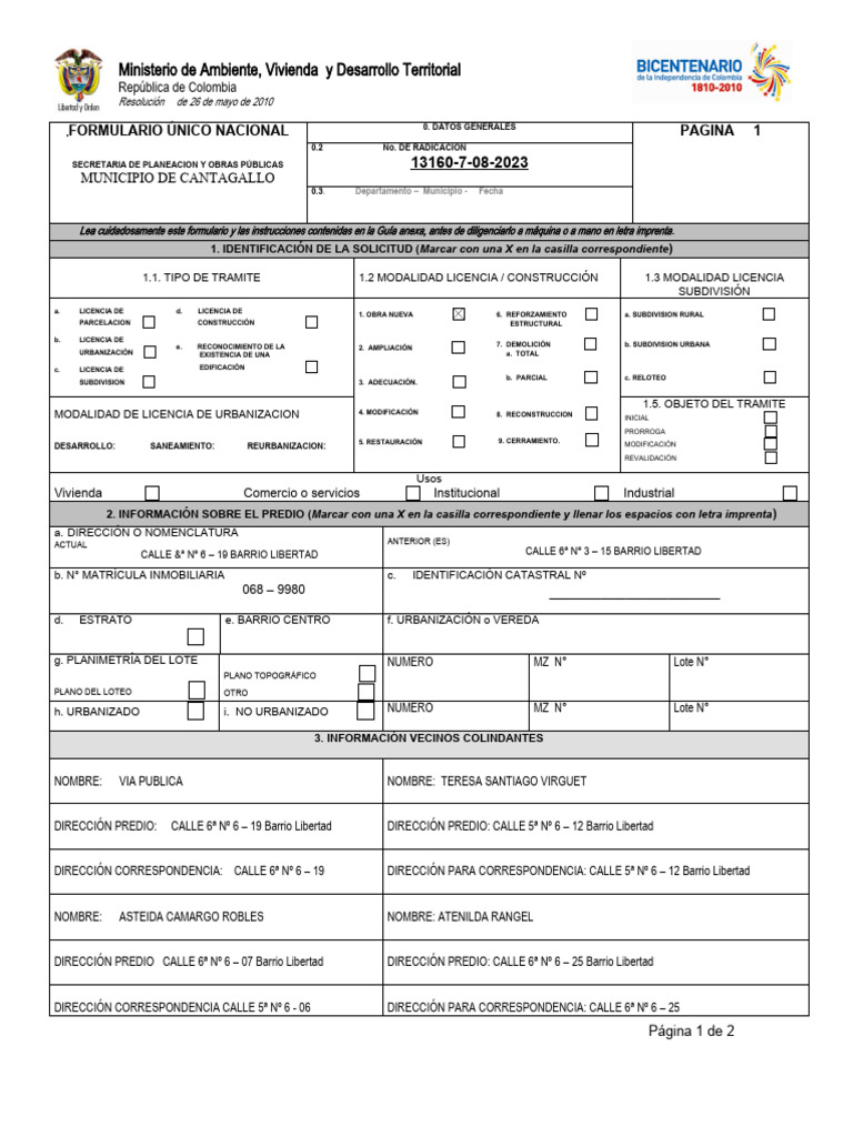 Formulario Unico Nacional Actualizado | PDF