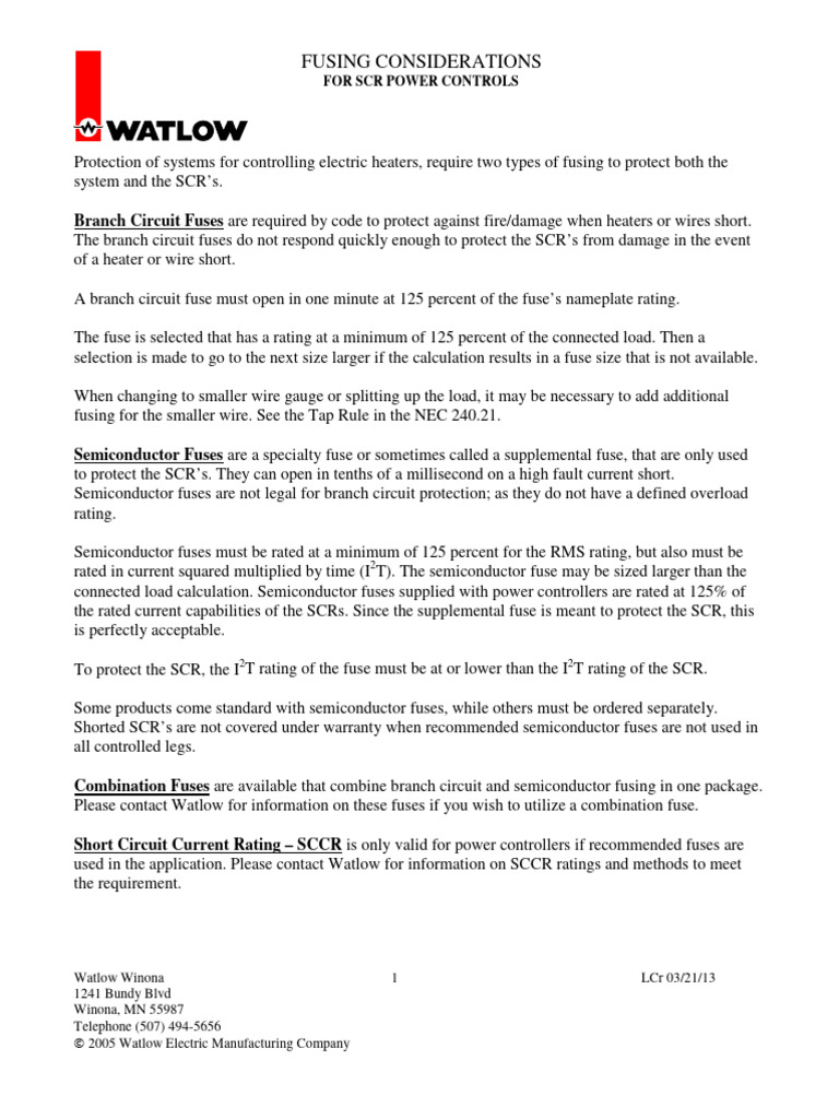 Fusing Considerations For SCR Controls Rev B | PDF | Fuse (Electrical) | Power Engineering
