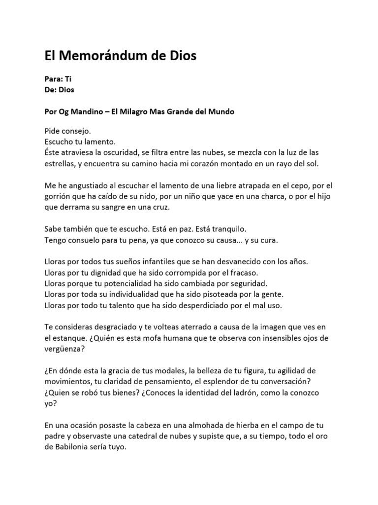 El Memorandum de Dios - Og Mandino | PDF | Amor | Corazón