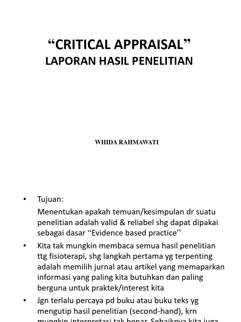 Critical Appraisal | PDF