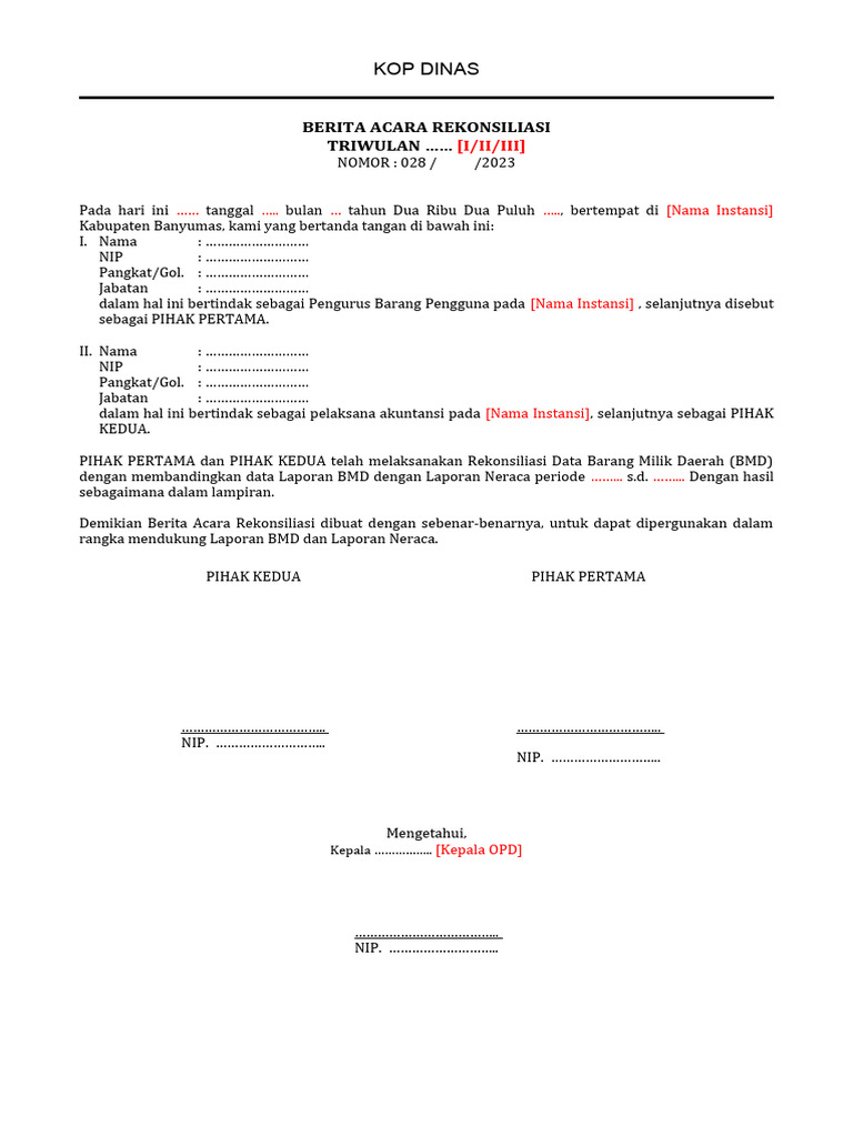 Contoh Format BA Rekon Internal | PDF