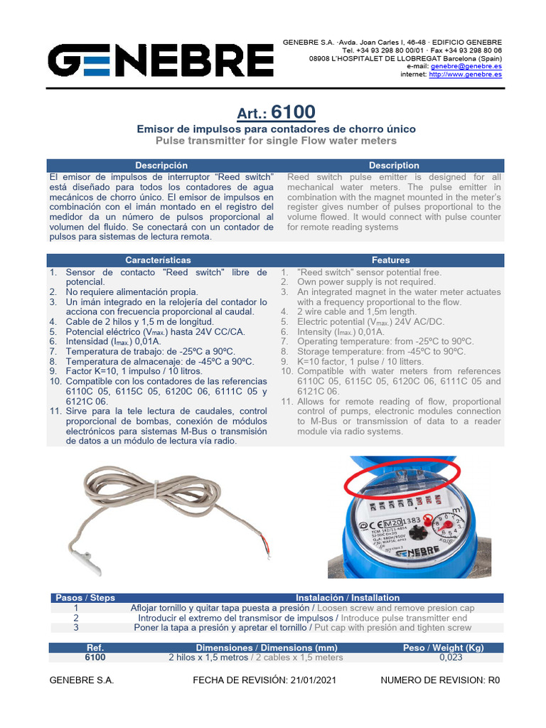 Emisor de Impulsos para Contadores de Chorro Único: Pulse Transmitter ...