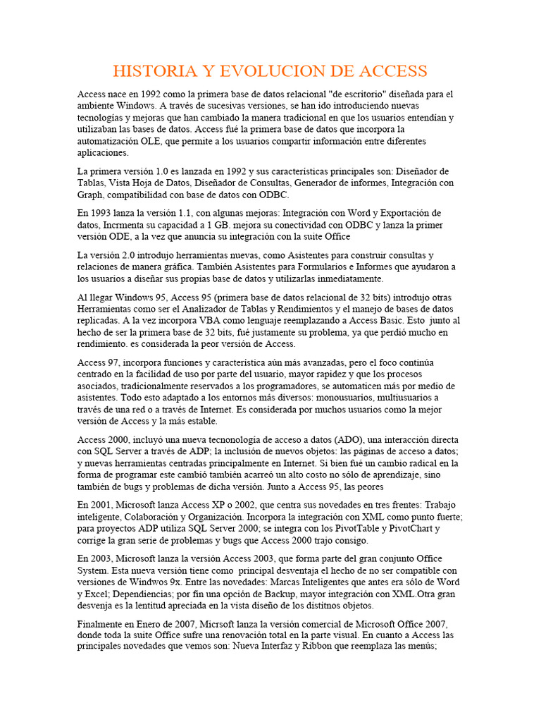 Evolución de Microsoft Access | PDF | Microsoft Office | Bases de datos
