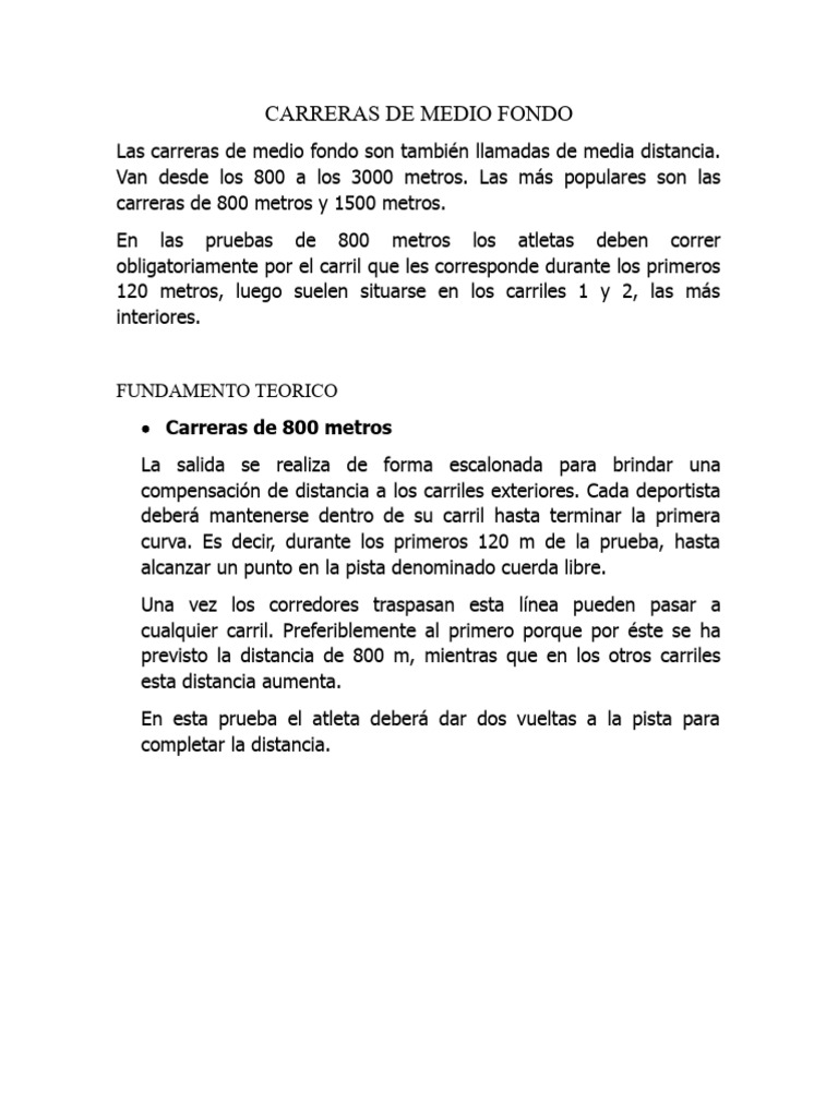 Carreras de Medio Fondo | PDF | Deporte del atletismo | Pie