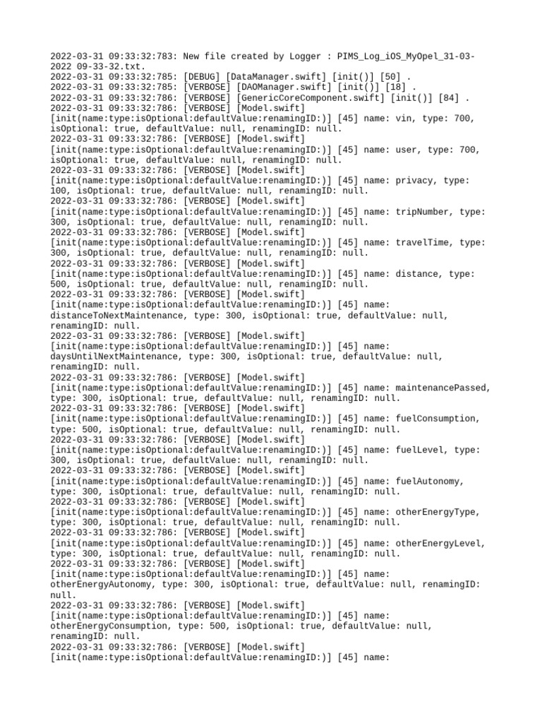 PIMS - Log - iOS - MyOpel - 31-03-2022 09-33-32 | PDF | Computing | Computer Programming