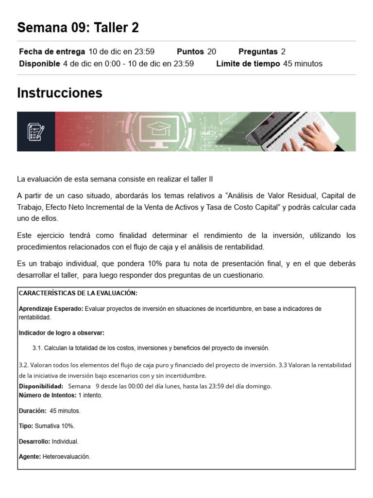 Semana 09 - Taller 2 - 202325.2926 - FORM. Y EVAL. DE PROYECTOS | PDF ...