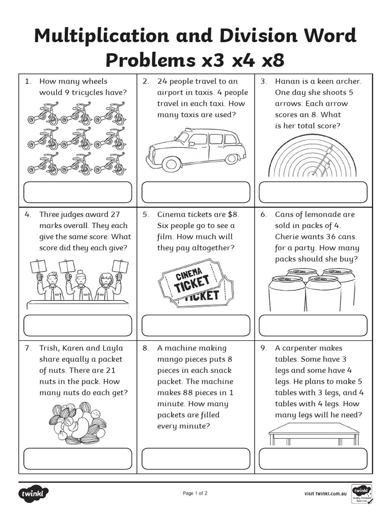 Multiplication and Division Word Problems x3 x4 x8 | PDF | Games ...