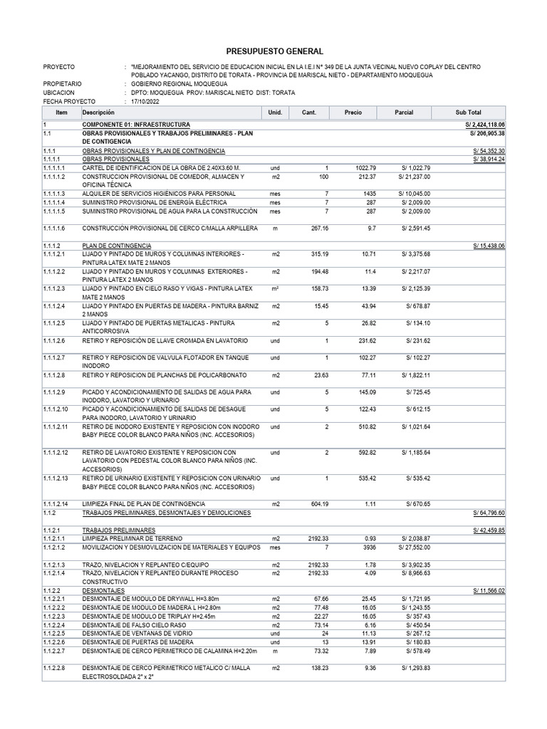 Presupuesto General | PDF | Hormigón | Construyendo tecnología