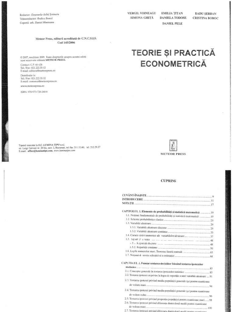 Teorie Si Practica Econometrica Vergil V | PDF