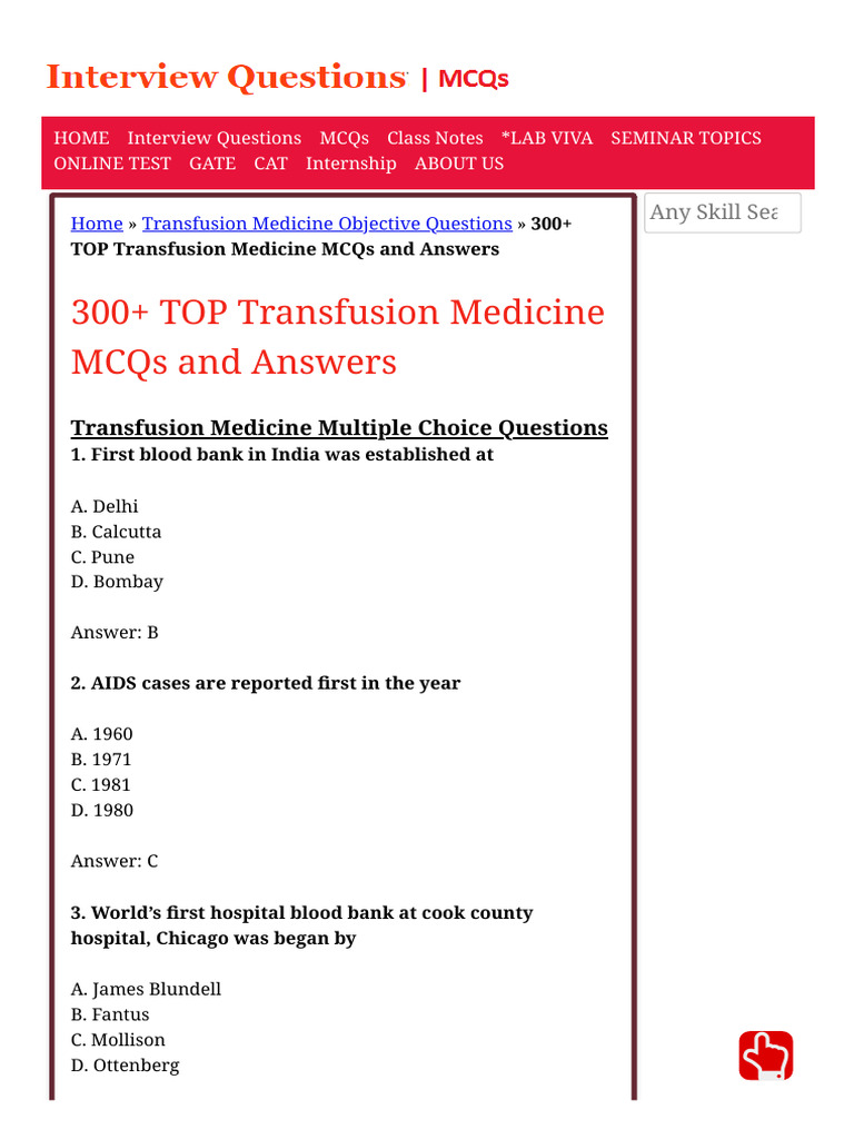 Blood Transfusion MCQs | PDF | Blood Type | Blood Donation