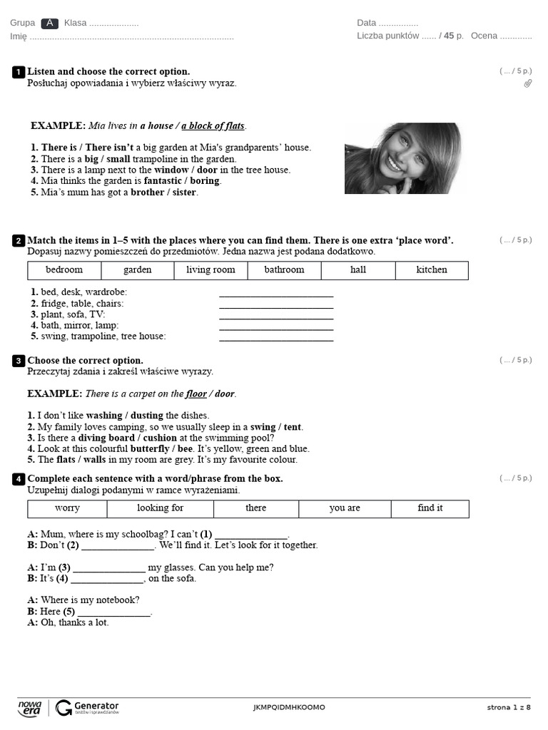 Unit 2 Test: My Family and Home | PDF | Chair | Bedroom