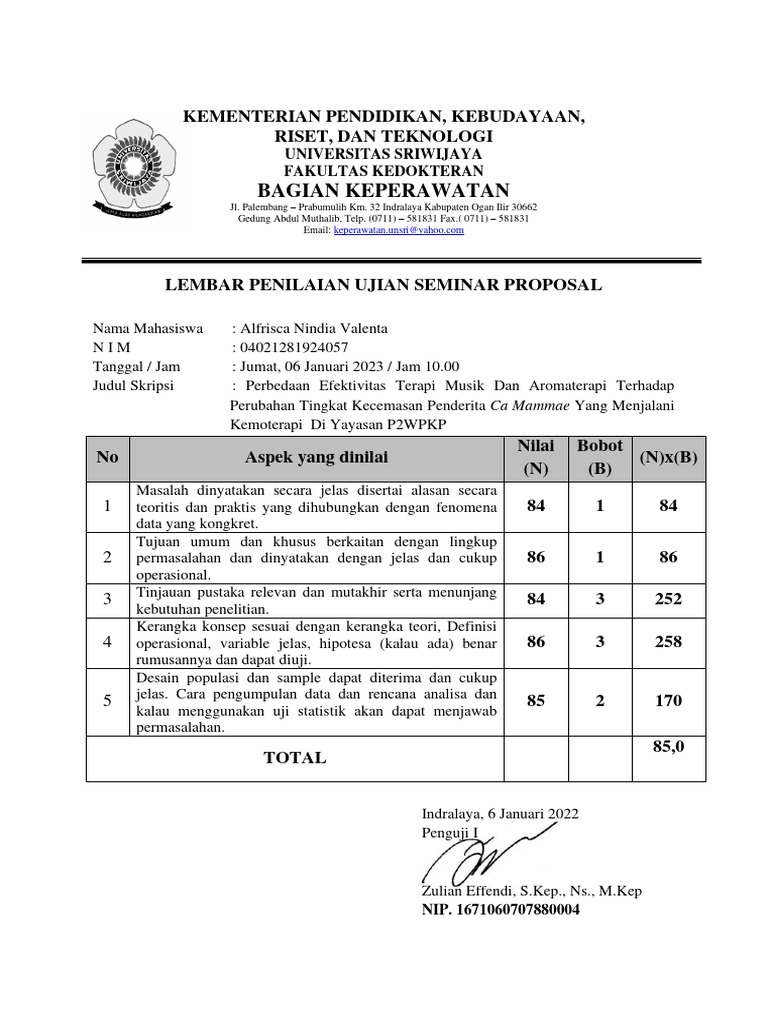 Lembar Penilaian Ujian Seminar Proposal | PDF